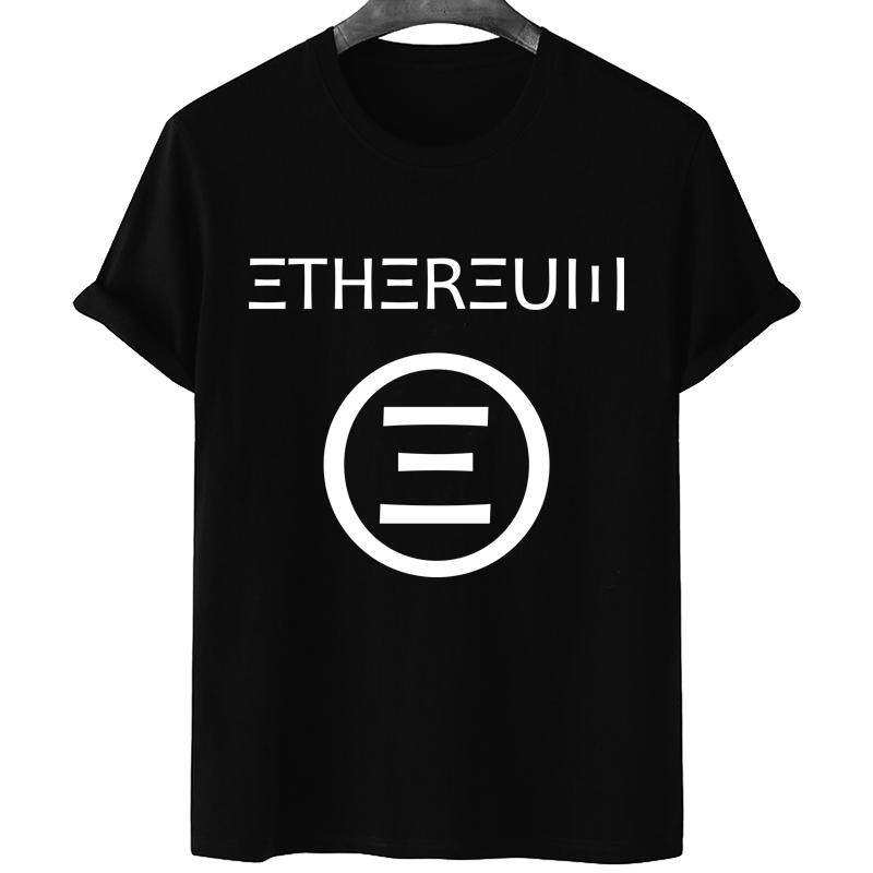 Ethereum Symbol White Printed Black Cotton Top Knitted T-Shirt Plus ...