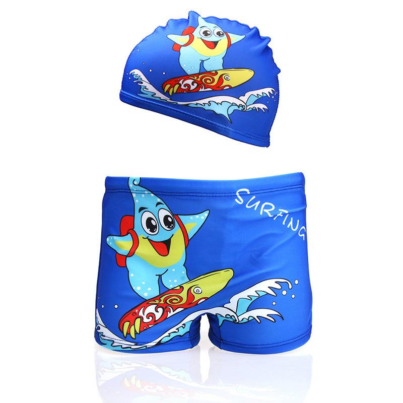 Cheap 1 Set Of Boys' Cartoon Swim Trunks And Swim Cap | Joom