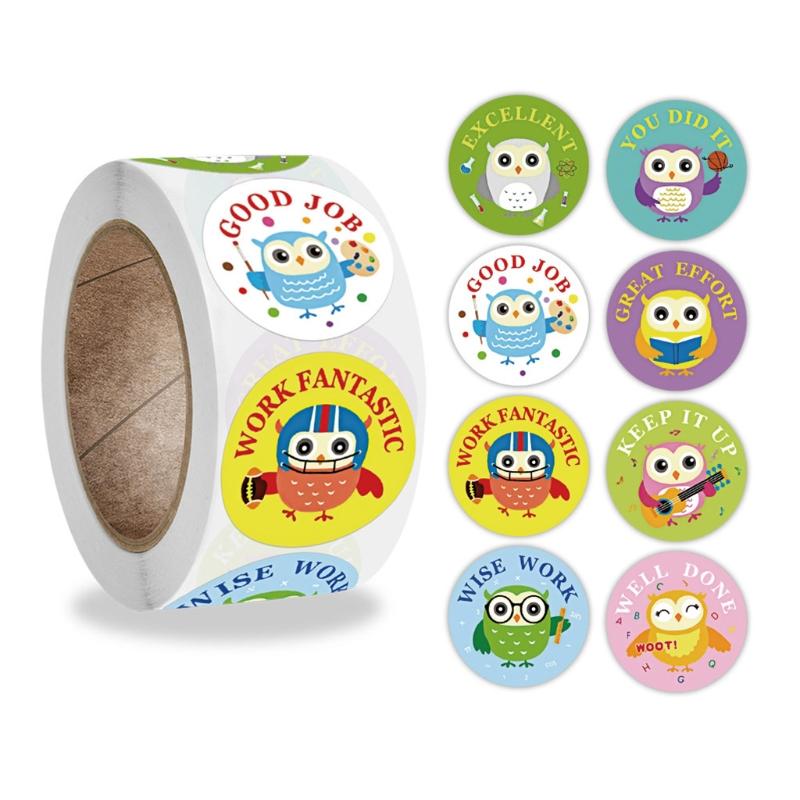 Buy 500Pcs/Roll Cartoon Animal Owl School Teacher Reward Stickers ...