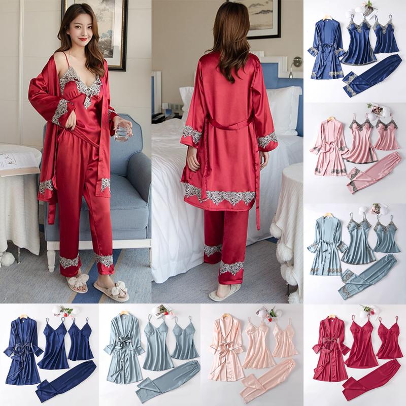 Buy 4PC/Women Bridal Wedding Gift Sleepwear Pajamas Suit Nighty&Robe ...