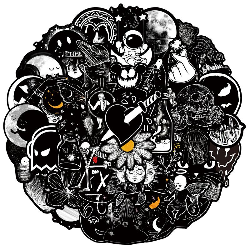 50 Pcs Graphite Black Night Embrace The Moon Stickers Graffiti ...