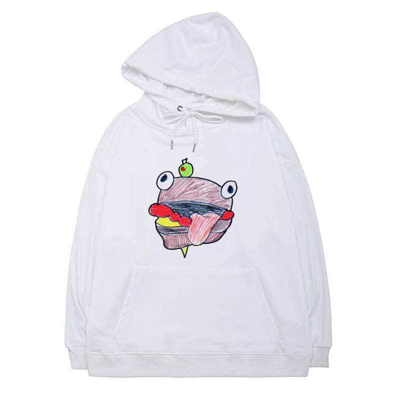 Buy Autumn Durr Burger Print Unisex White Hoodies Drawstring Pocket ...