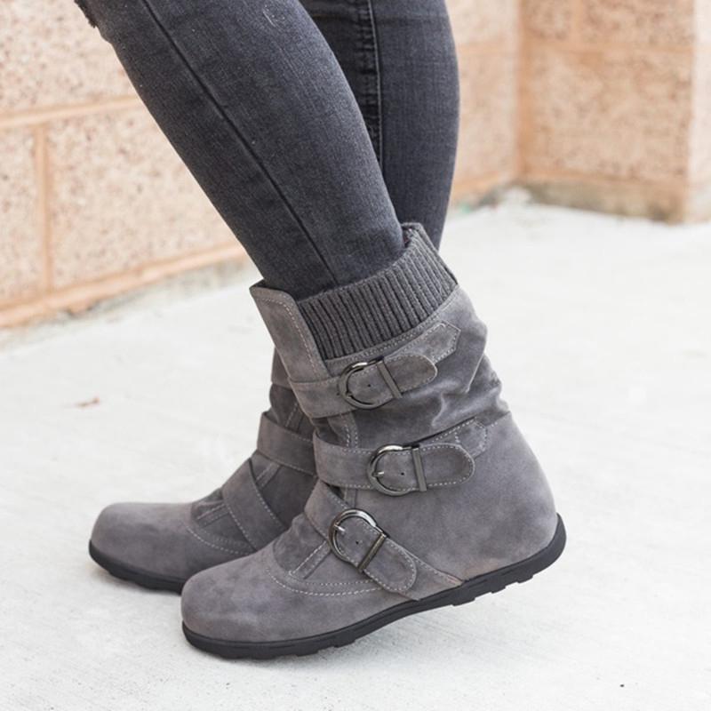 Buy Women's Warm Cloth Round Head Flat Women's Low Boots with Zipper 1 ...
