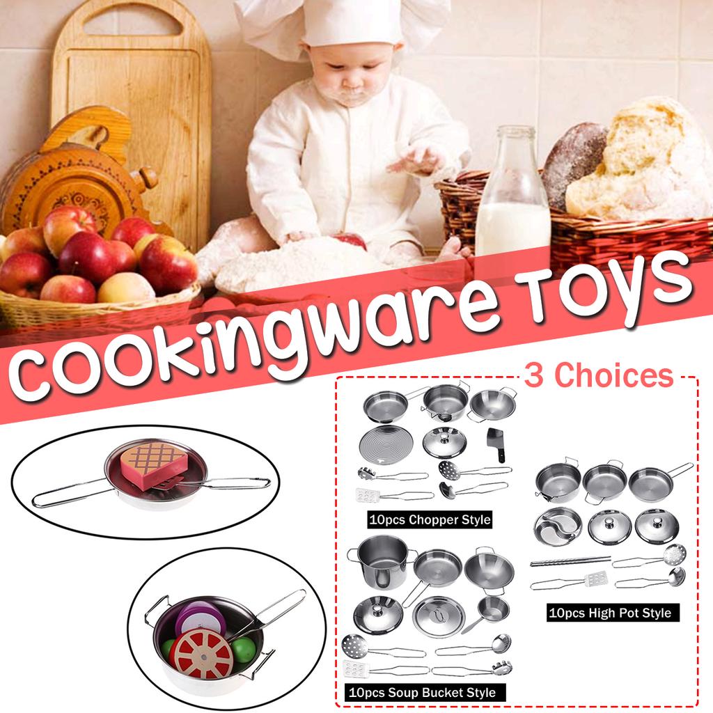 Buy 10pcs Kitchen Set Pot Cooking Toys Stainless Steel Children ...