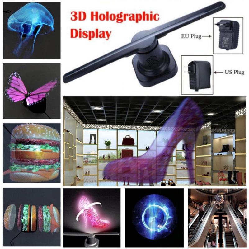 3D Holographic Display LED Fan Exhibition Projector Hologram Advertising Displayer with 8G TF ...