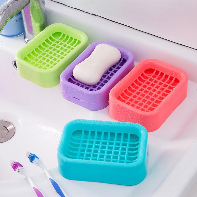 Buy Bathroom Plastic Soap Box Grid Shaped Drain Soap Holder Sponges ...