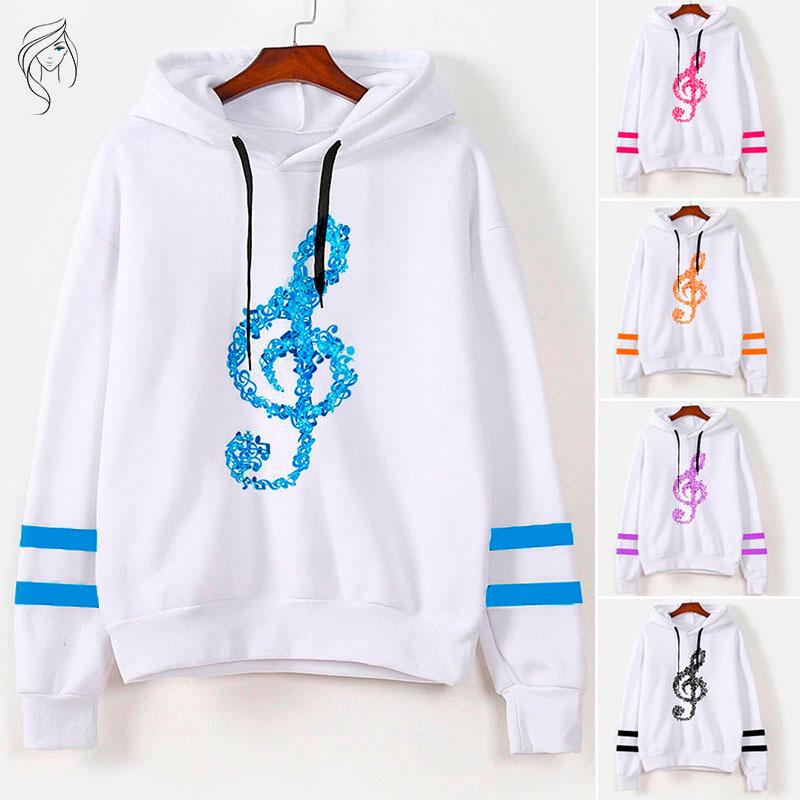 Buy Womens Musical Notes Blouse Long Sleeve Sweatshirt Hooded Pullover ...