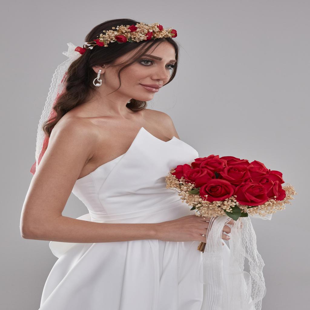 Cheap EB806 Bridal Hand Bouquet with Cream Gypsies Red Roses Handmade ...