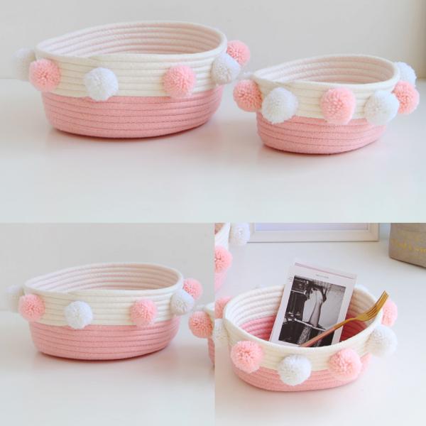Buy 1pc Storage Basket Pink Venonat Cotton Rope Tabletop Landing Basket ...