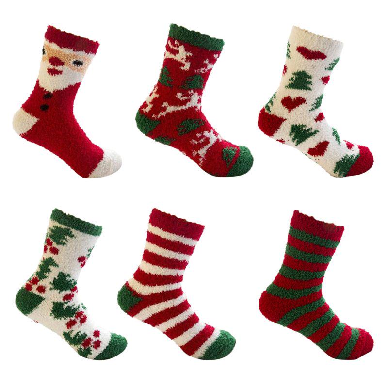 Buy Unisex Christmas Cartoon Print Coral Fleece Hosiery Long Crew Towel ...
