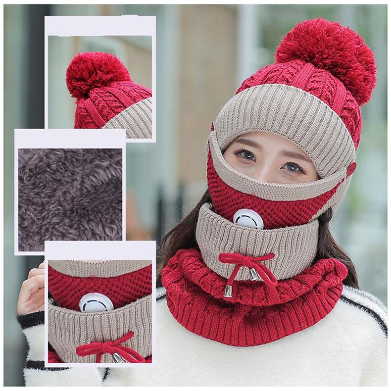 Buy New 3 Pieces Set Women's Knitted Hat Scarf Caps Neck Warmer Winter ...