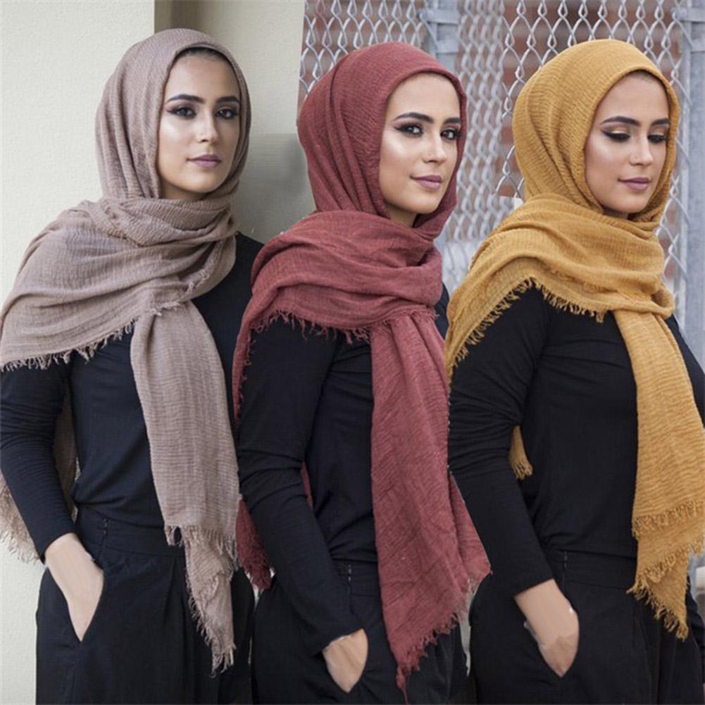 Buy Hijab Women's Soft Solid Muslim Headscarf Wrapped In Islamic Shawl ...