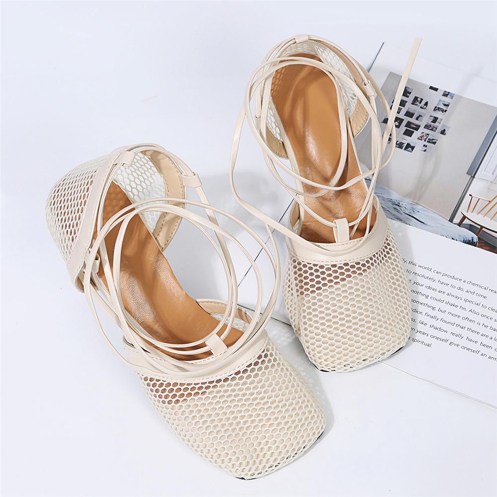 Buy Ankle Strap Mesh Thin Heels Ankle Strap Lace Up Solid Super High ...