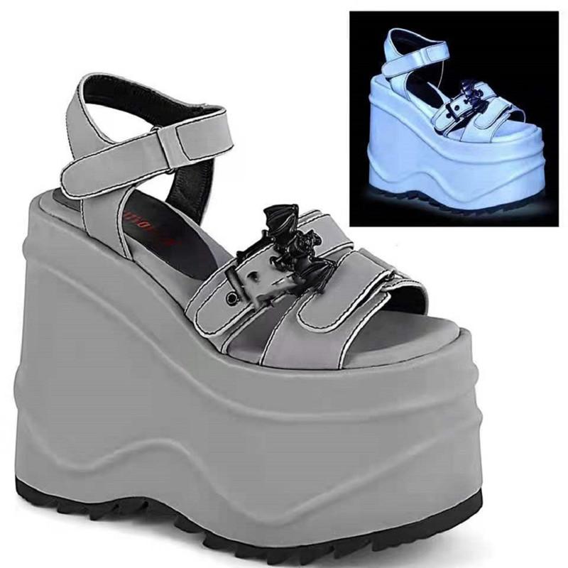 Buy Arrivals Brand Platform Open Toe Wedges Thick Bottom Goth Women ...