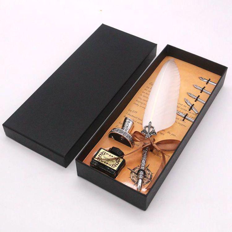Cheap Retro Feather Fountain Pen Birthday Gift Diagonal Pen with Ink ...