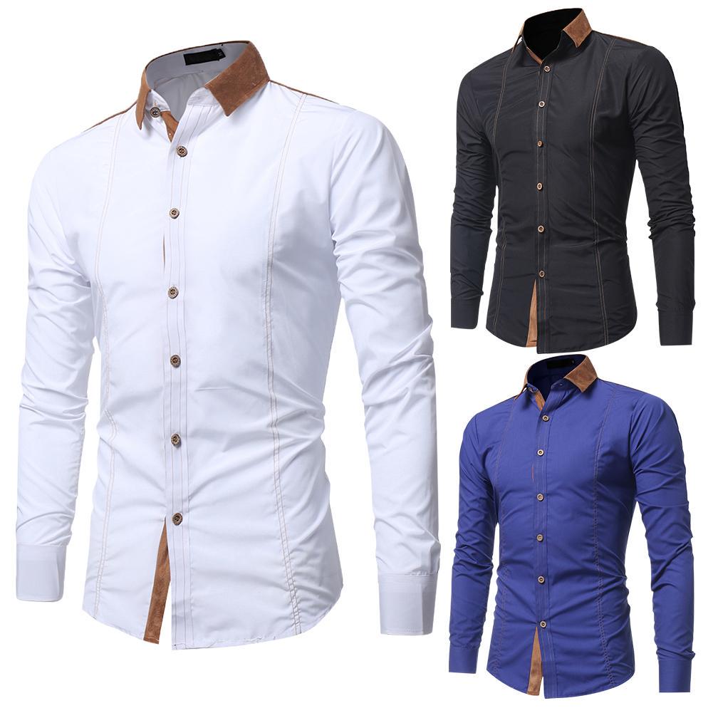 Buy Autumn Men Blouse Long Sleeve Single Breasted Solid Slim Fit ...