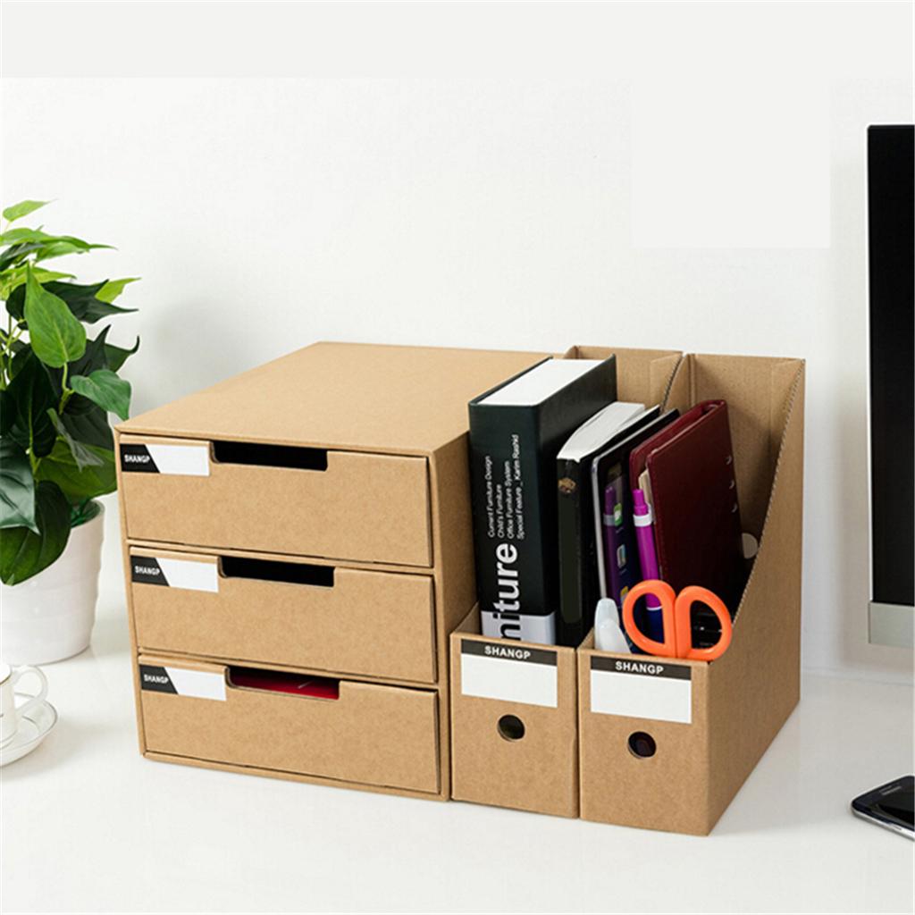 5Pcs File Magazine Holder Kraft Paper File Rack Box Desktop Storage Box ...