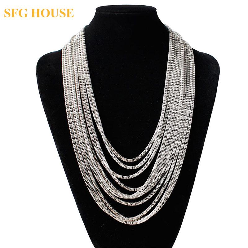Buy Women Fashion Multi-layer Chains Pendant Long Necklace Alloy ...