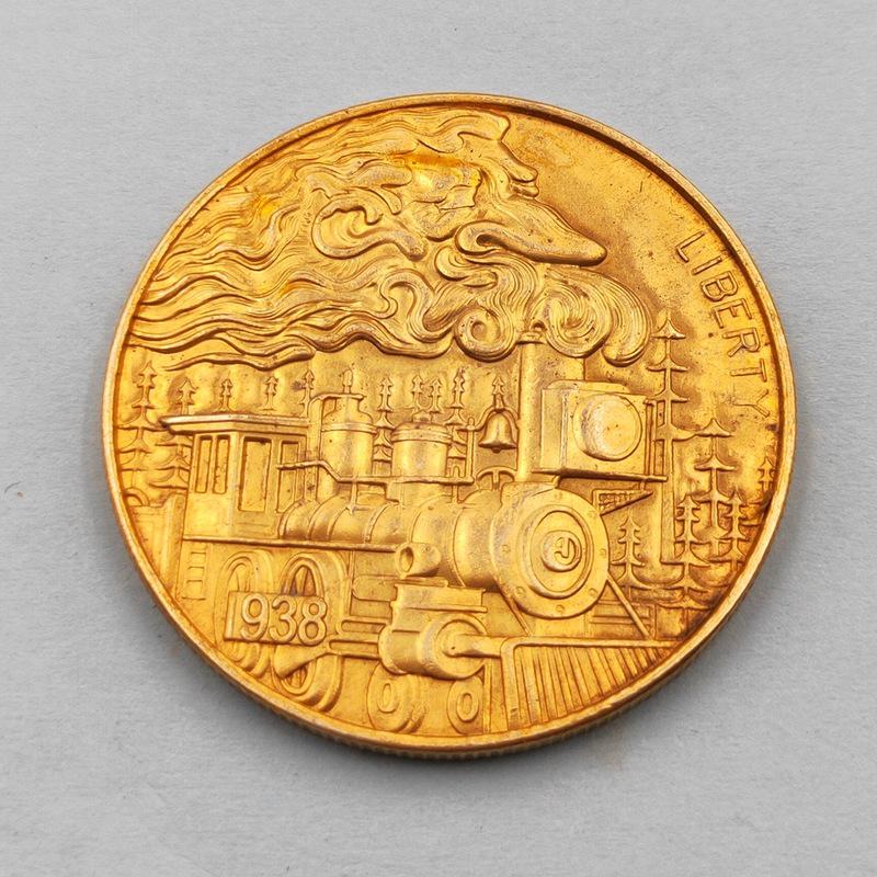 Hobo Nickel Carved 1938 American Steam Train Gold Coin Lucky Silver ...