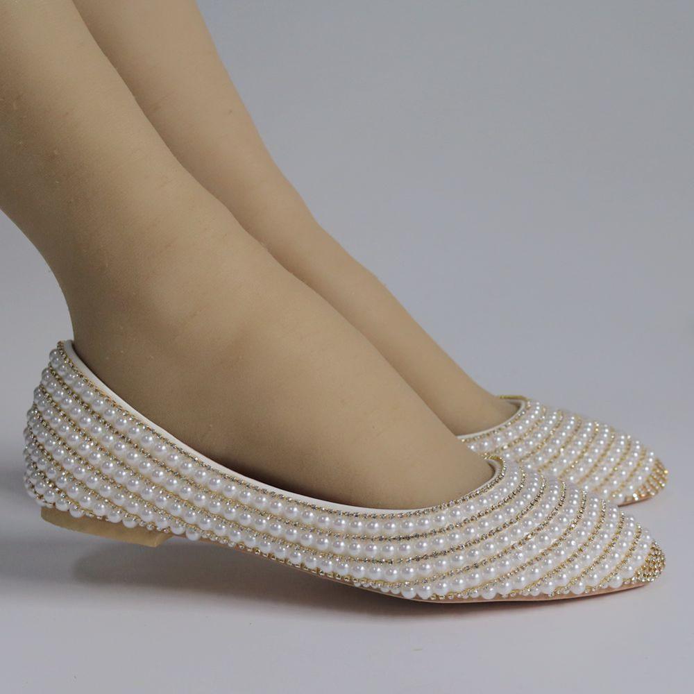 Cheap Crystal Queen White Silver Rhinestone Flats Wedding Shoes Pointed ...