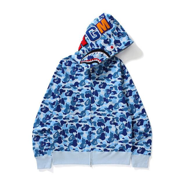 Buy New Fashion Spring Mens Bapes Shark Camouflage Hoodie Polyester ...