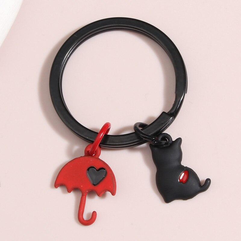 Kaufe Cute Enamel Keychain Umbrella Cat Key Ring Animal Key Chains ...