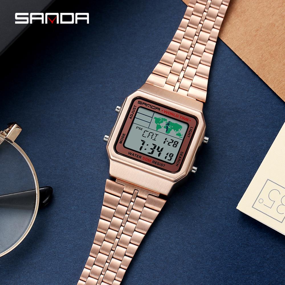 Buy 2021 SANDA Rose Gold Men's Watches Top Brand Luxury LED Digital ...