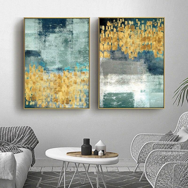 Satın alın Abstract Green Gold Coins Canvas Painting Nordic Poster And ...