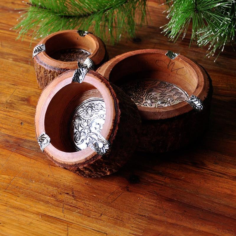 Buy Creative Wooden Retro Ashtray Hotel Home 4/5/6 Inch Ashtray Bark ...