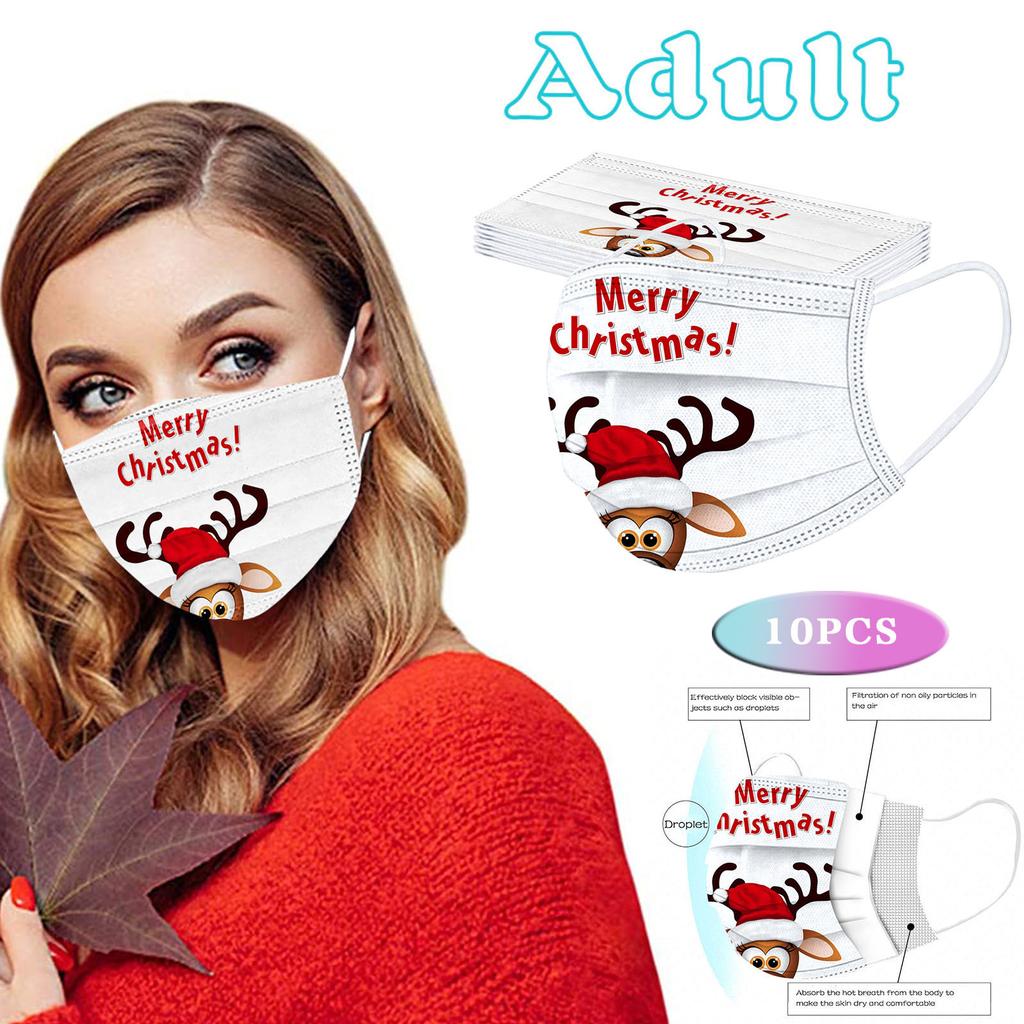 Buy [WE11] 10PC Adult'S Christmas Printed Mask Disposable Protective ...