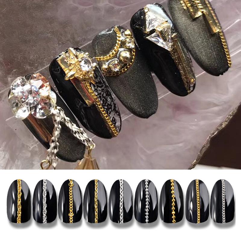 Buy 50cm Metal Nail Chain Gold Silver Color 3D Nail Art Decorations ...