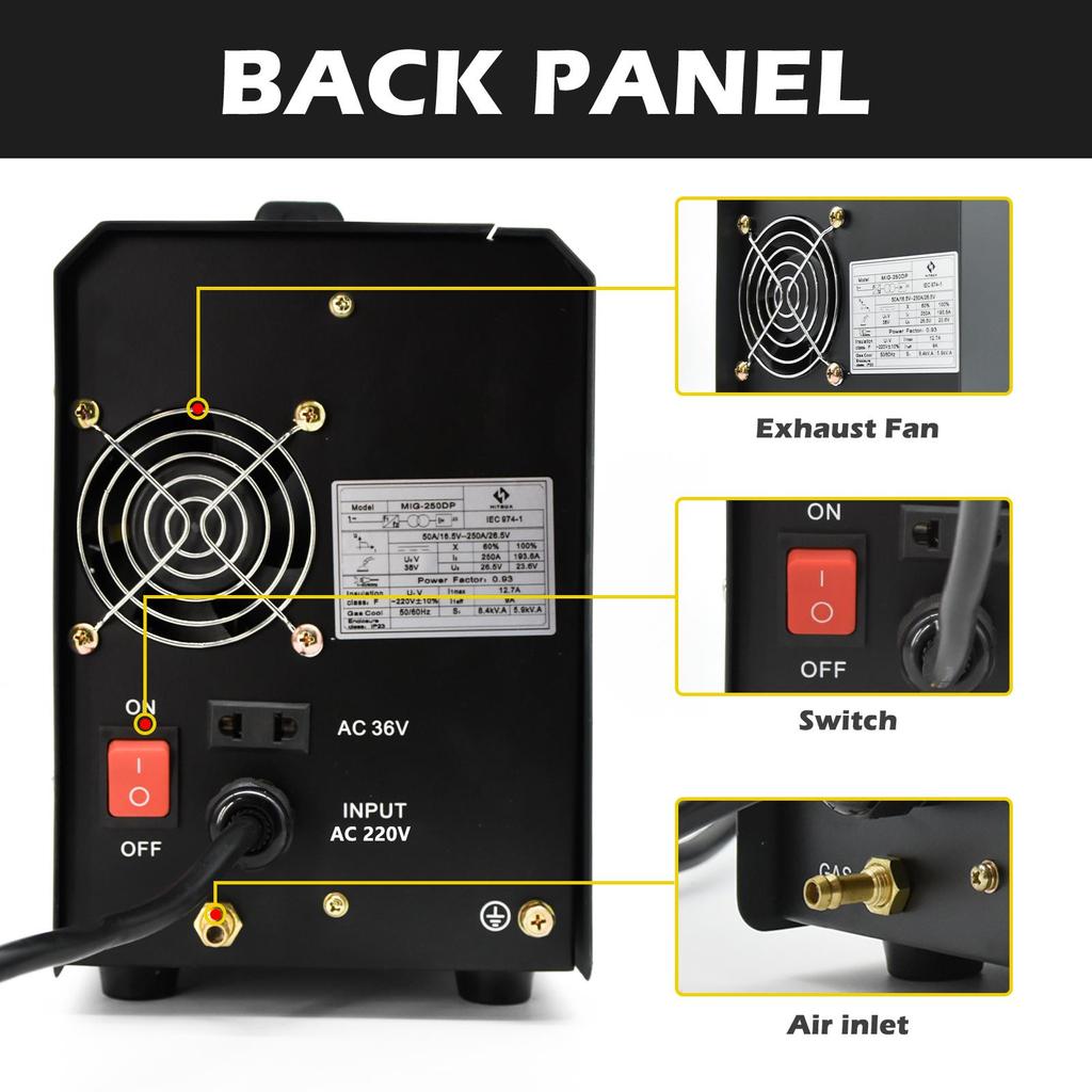 Buy Mig Welder HZXVOGEN Semi-automatic Welding Machine for Aluminum MIG250DP 220V Pulse Mig 3 In ...