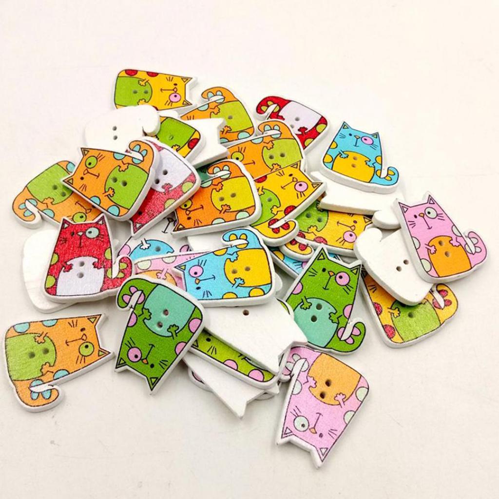Buy 50 Pcs Lovely Cartoon Cat Wooden Buttons Two Holes DIY Sewing ...