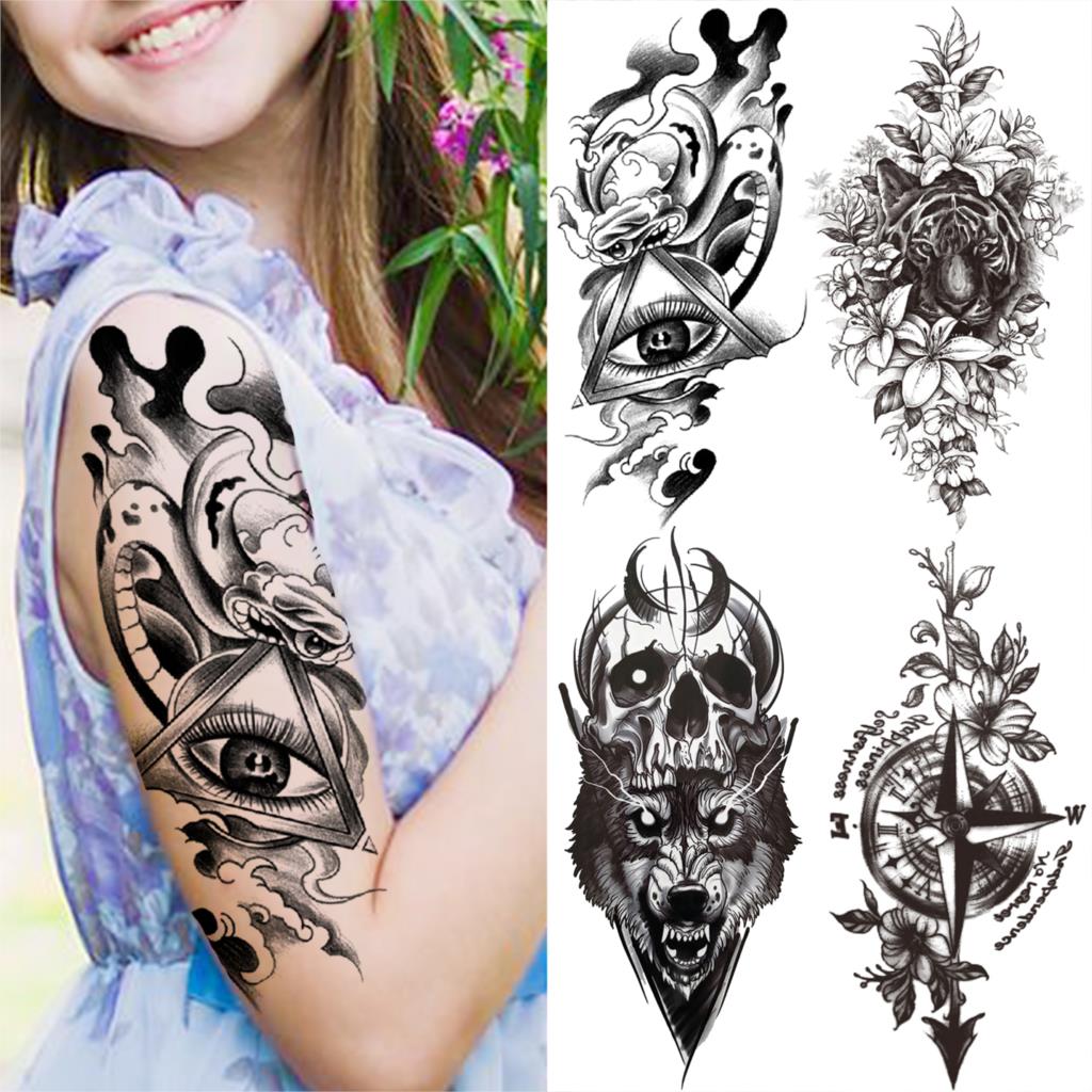 Realistic Evil Eye Fake Tattoo Sticker For Women Men Adult Compass Wolf ...