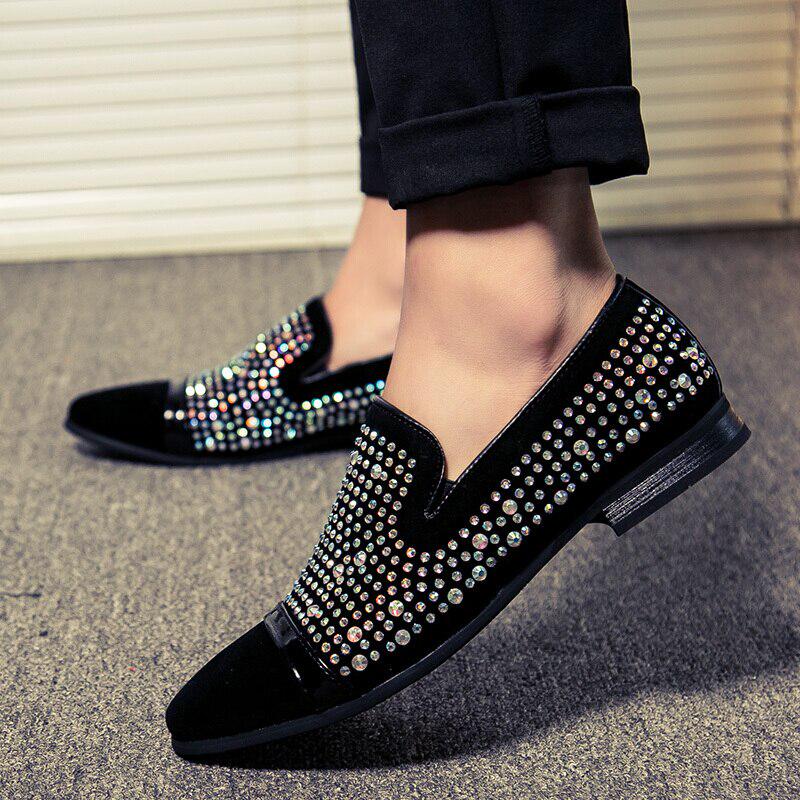 Buy Glitter Crystal Men Loafers Velvet Rhinestone Noble Dress Shoes Man ...
