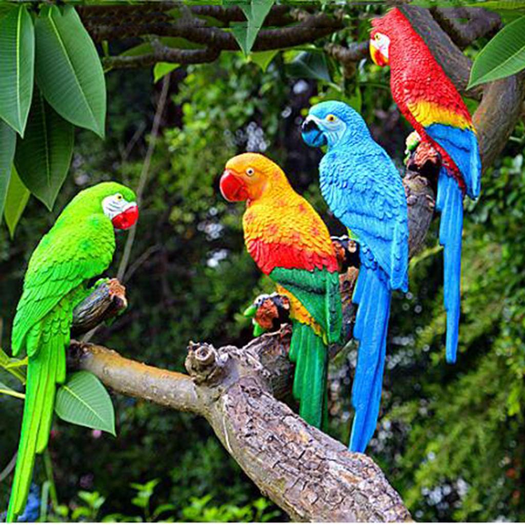 Resin Craft Realistic Parrot Birds Ornament Plant Hanging Look Left Red ...