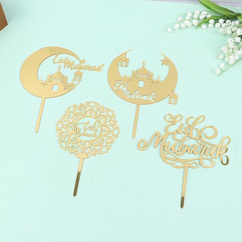 Buy Eid Mubarak Cake Topper Islam Gold Birthday Weeding Party Dessert ...