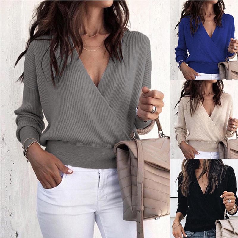 Buy New Women's Fashion Autumn Long Sleeve Deep V-Neck Sexy Crossover ...