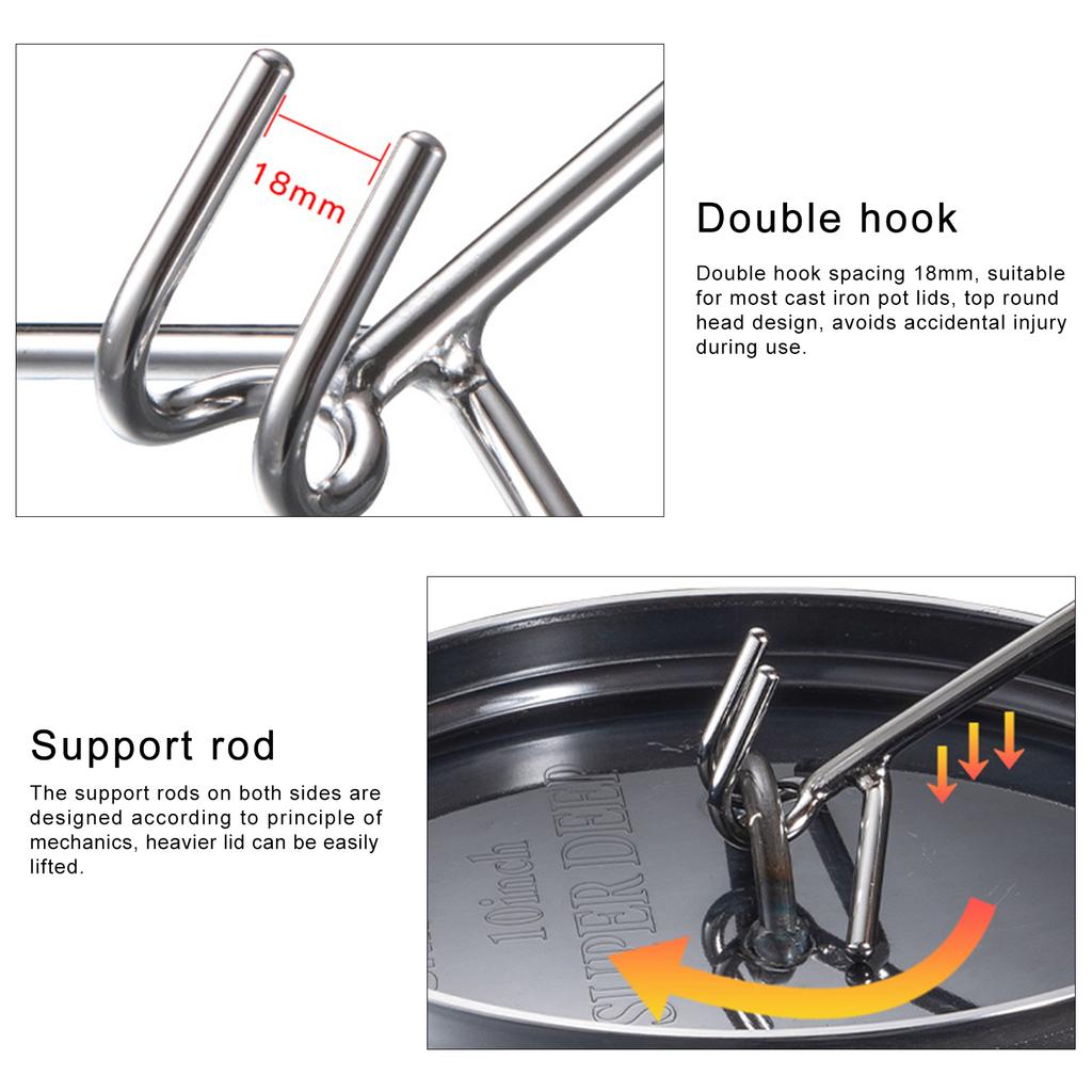 Buy Dutch Oven Lid Lifter Stainless Steel 2 Hook Anti-rust Lifter at ...