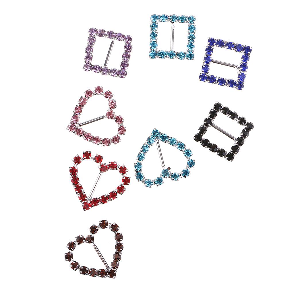 Buy 8x Mixed Color Square Heart Shape Rhinestone Wedding Ribbon Buckles ...
