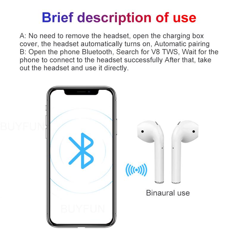 Buy V8 TWS Wireless Bluetooth Earphone In-ear Double V5.0 Wireless ...