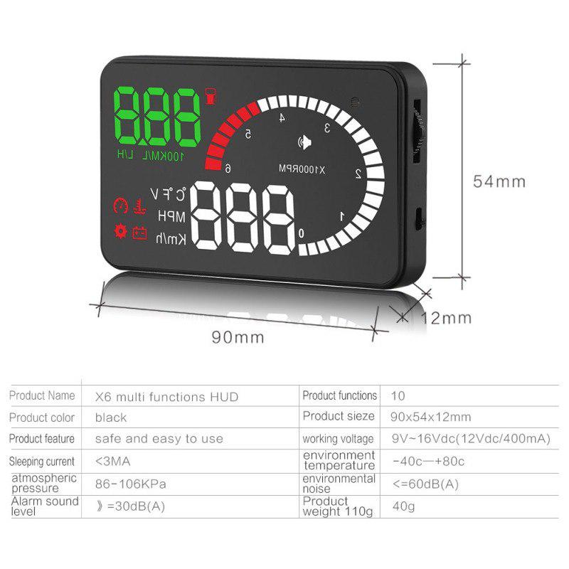 Buy X6 3" Hud OBD2 Head Up Display OBD Car Speedometer OBD2 Speedo Over ...