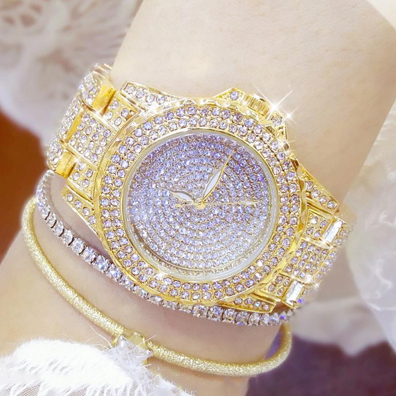 Buy Full Diamond Watches Gold Women Crystal Luxury Rhinestone Wrist ...