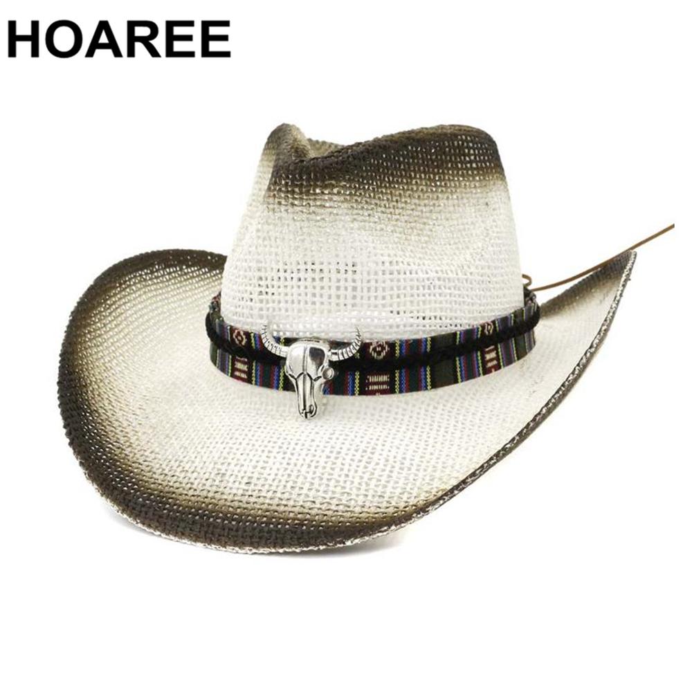 Hoaree Men Sun Hat Cowboy Vintage Bull Head Summer Hats Women ...