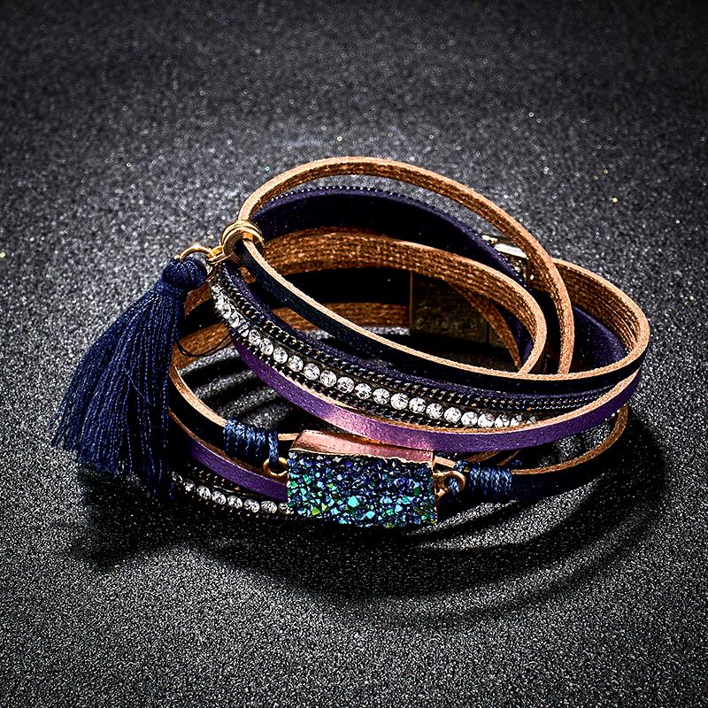 Buy Fashion Metal Magnetic Buckle Bangle Alloy Multi-layer Leather ...
