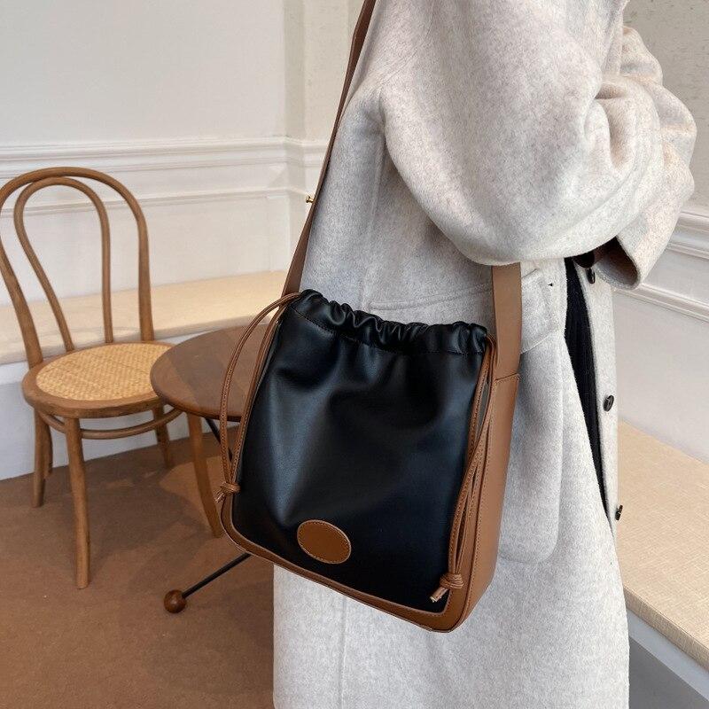 Cheap Bag For Women New Contrast Stitching Simple Drawstring Bag 2021 ...