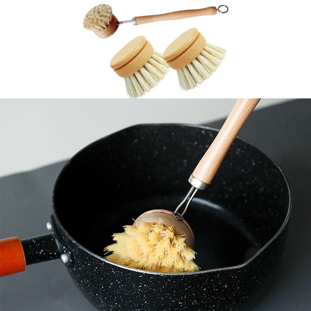 Buy Multifunctional Pot Brush Wood Handle Pan Kitchen Brushes Natural ...