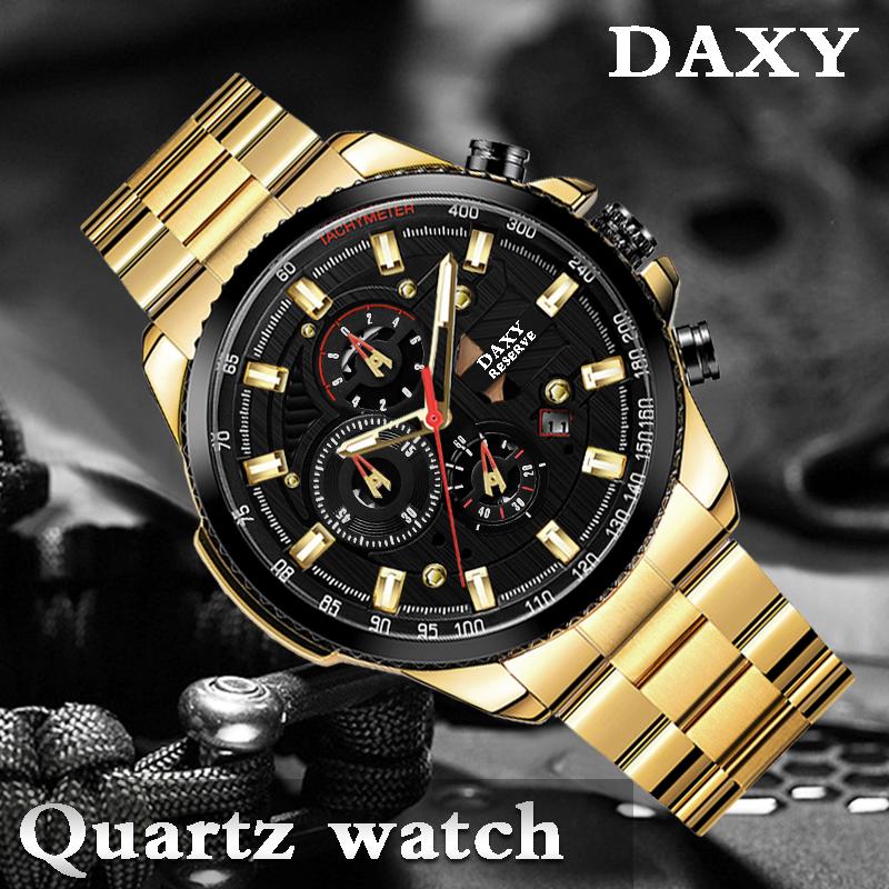Buy DAXY Quartz Watches Luxury Gold Men's 3 Sub Dial Date Male Sport ...