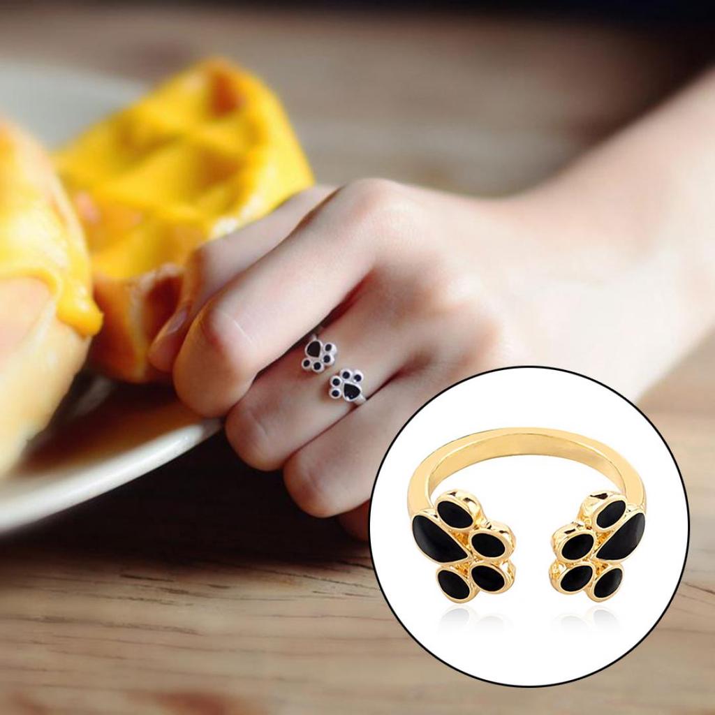 Buy Fashion Cute Women Pet Cat Dog Puppy Paw Print Opening Finger Ring ...