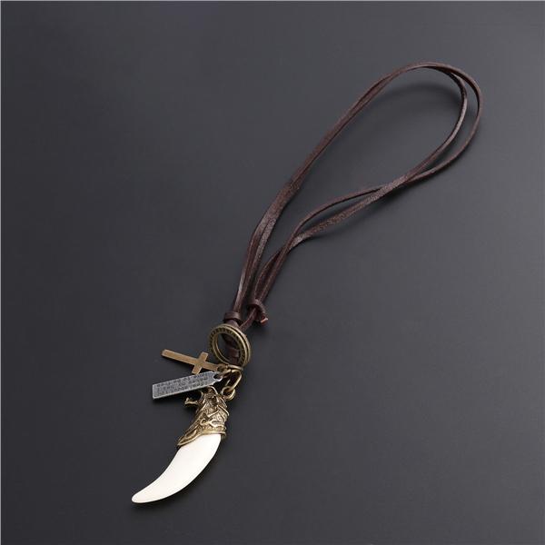 Wolf's Fang Shaped Pendant Necklaces Stylish Long Sweater Necklace ...